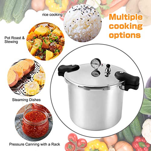 RemixOri Pressure Canners for Canning Jars, 23qt Canner Pressure Cooker for Canning, 23 Quart Canning Pressure Cooker Canner with Gauge & 1 Steaming Rack Included, Aluminum Polished, Quick Heat-up for Food Preserving