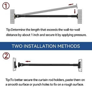 Shower Rod Spring Tension Shower Curtain Rod No Drilling Dual Ends Adjustable 32-78in Stainless Steel shower curtain rod Rust-Resistance For Bathroom, Black