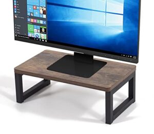 join iron dark brown wood computer monitor stand with storage.laptop computer shelf.ergonomic monitor riser desk organizer.office supplies,printer,imac,pc,fax machine shelving rack