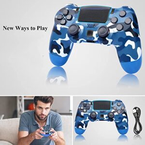 AUGEX Wireless Controller for PS4 Controller, Blue Camo Gamepad Compatible with Playstation 4 Controllers, Game Remote for PS4 Controller Pro with Joystick/Mando