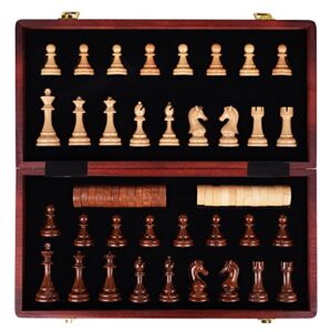 2 in 1 Acrylic+Metal Chess and Checkers Game Set- Travel Portable Chess Set for Adults & Kids Including 24 Wooden Checkers, Complete Chess Pieces Folding Wooden Chess Board Set - Durable Chess Sets