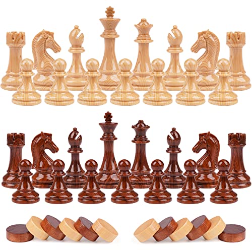 2 in 1 Acrylic+Metal Chess and Checkers Game Set- Travel Portable Chess Set for Adults & Kids Including 24 Wooden Checkers, Complete Chess Pieces Folding Wooden Chess Board Set - Durable Chess Sets