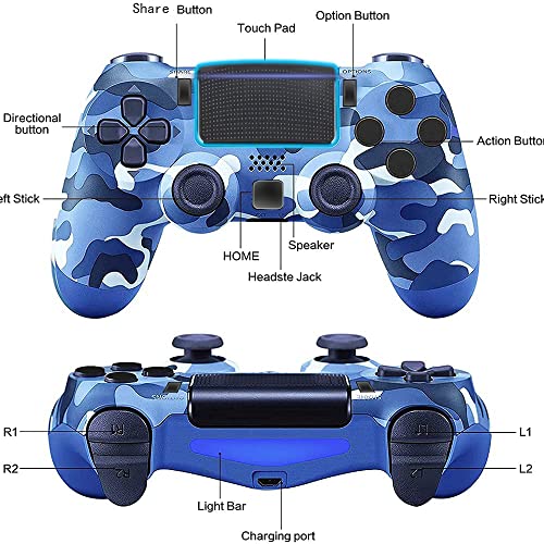 AUGEX Wireless Controller for PS4 Controller, Blue Camo Gamepad Compatible with Playstation 4 Controllers, Game Remote for PS4 Controller Pro with Joystick/Mando