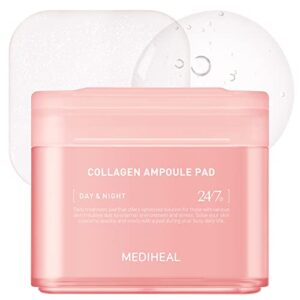 mediheal collagen ampoule pad – square cotton facial toner pads collagen & ceramide - skin firming & restore elasticity - tighten wrinkles & lines - vegan eco silk pads, 100 pads