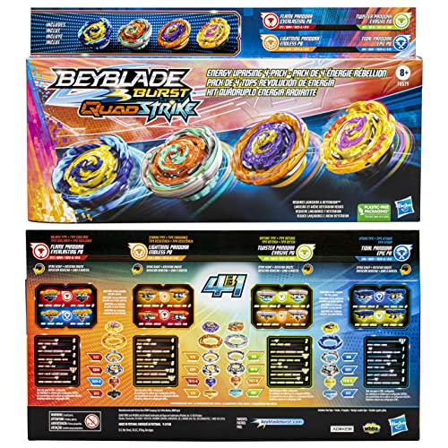 BEYBLADE Burst QuadStrike Energy Uprising 4-Pack with 4 Spinning Tops, Battle Toy Tops, Kid Toys for Ages 8 and Up