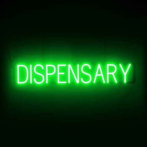 SpellBrite DISPENSARY Neon-LED Sign for Smoke Shops. 36.7" x 6.3" Ultra Bright, Energy Efficient, Long-Life LED. Visible Indoors from 500+ Feet with 8 Animation Settings (Green)