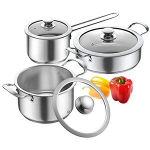 stainless steel pots and pans set, 6 piece nonstick kitchen induction cookware set,works with induction/electric and gas cooktops, nonstick, dishwasher