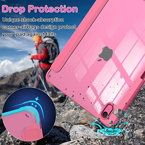 OKP for New iPad 10th Generation Case 2022, ipad 10.9 inch Case with Trifold Stand, Auto Wake/Sleep, ipad 10 gen Protective Cover with Slim Lightweight Clear PC Back Shell for Women Men, Rose Red