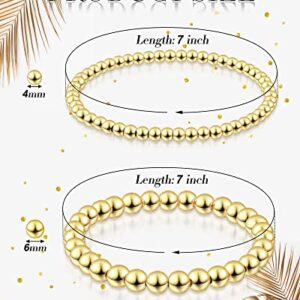 BUREI Gold Bead Bracelets for Women Stackable Gold Bead Bracelet for Women Dainty Elastic Stretch Gold Bracelets for Girls Gift (Gold Bead 5PCS)