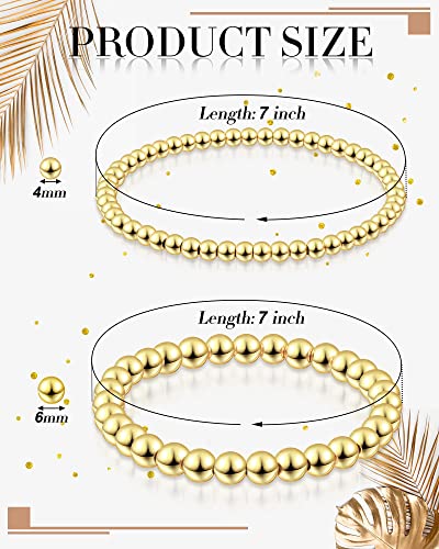 BUREI Gold Bead Bracelets for Women Stackable Gold Bead Bracelet for Women Dainty Elastic Stretch Gold Bracelets for Girls Gift (Gold Bead 5PCS)