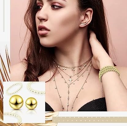 BUREI Gold Bead Bracelets for Women Stackable Gold Bead Bracelet for Women Dainty Elastic Stretch Gold Bracelets for Girls Gift (Gold Bead 5PCS)