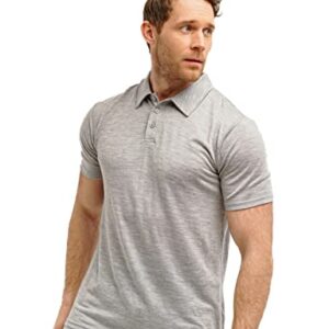 Merino Wool Polo Shirt Men - Anti-Odor 100% Merino Wool Shirts for Men Short Sleeve Breathable (Medium, Heathered Grey Polo)