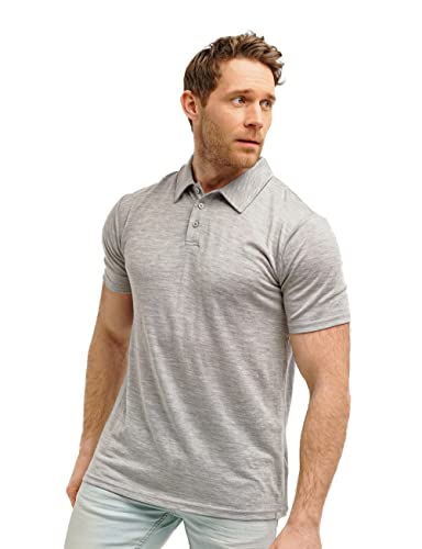 Merino Wool Polo Shirt Men - Anti-Odor 100% Merino Wool Shirts for Men Short Sleeve Breathable (Medium, Heathered Grey Polo)