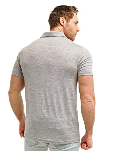 Merino Wool Polo Shirt Men - Anti-Odor 100% Merino Wool Shirts for Men Short Sleeve Breathable (Medium, Heathered Grey Polo)