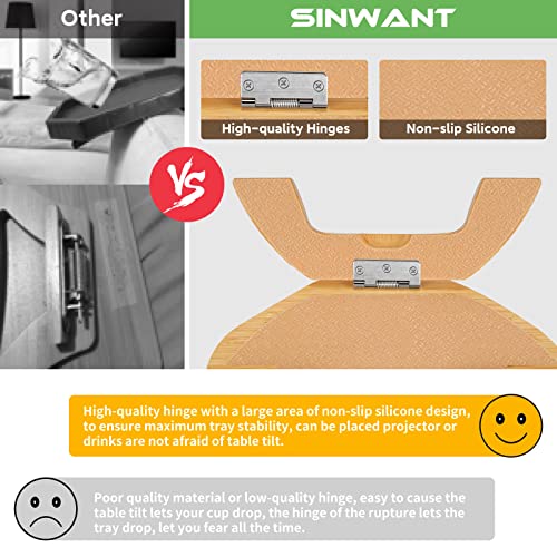 SINWANT Sofa Arm Clip on Tray Table,Bamboo Sofa Armrest Tray with 360° Rotating Phone Holder,Couch Arm Table Tray for Arm, Sofa Tables for Drinks Eating Snacks Table