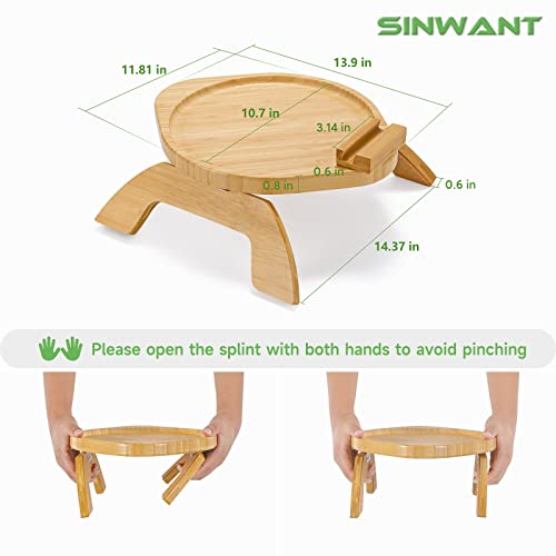 SINWANT Sofa Arm Clip on Tray Table,Bamboo Sofa Armrest Tray with 360° Rotating Phone Holder,Couch Arm Table Tray for Arm, Sofa Tables for Drinks Eating Snacks Table