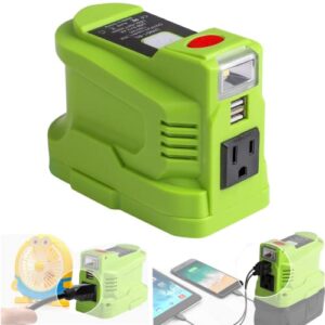 portable power inverter for ryobi 18v battery, 150w inverters generator power source for ryobi 18v li-ion battery w/ 2 usb&led light&ac outlet, dc 18v to ac 110~120v modified sine wave power inverter