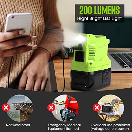 Portable Power Inverter for RYOBI 18V Battery, 150W Inverters Generator Power Source for Ryobi 18V Li-ion Battery w/ 2 USB&LED Light&AC Outlet, DC 18V to AC 110~120V Modified Sine Wave Power Inverter