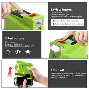 Portable Power Inverter for RYOBI 18V Battery, 150W Inverters Generator Power Source for Ryobi 18V Li-ion Battery w/ 2 USB&LED Light&AC Outlet, DC 18V to AC 110~120V Modified Sine Wave Power Inverter