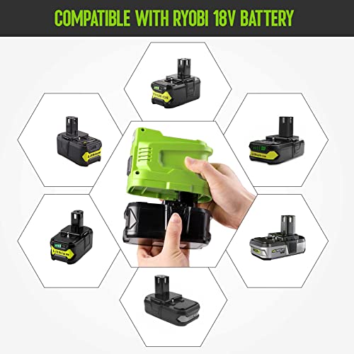 Portable Power Inverter for RYOBI 18V Battery, 150W Inverters Generator Power Source for Ryobi 18V Li-ion Battery w/ 2 USB&LED Light&AC Outlet, DC 18V to AC 110~120V Modified Sine Wave Power Inverter