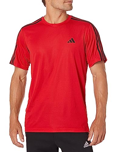 adidas Men's Training Essentials 3-Stripes T-Shirt, Better Scarlet/Black, XX-Large