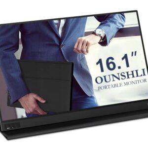 OUNSHLI Portable Monitor for Laptop 16.1 Inch Full HD 1080P Dual Computer Monitor USB C HDMI with Speakers, Flat Travel Monitor for MacBook Pro PS4 PS5 PC, Smart Cover&Screen Protector Included…