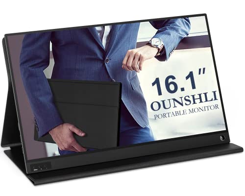 OUNSHLI Portable Monitor for Laptop 16.1 Inch Full HD 1080P Dual Computer Monitor USB C HDMI with Speakers, Flat Travel Monitor for MacBook Pro PS4 PS5 PC, Smart Cover&Screen Protector Included…