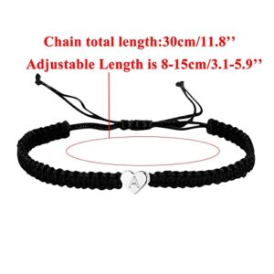 14KWhite Gold Plated Initial Heart String Bracelets for Women Men Teen Girls Boys Handmade Rope Braided Bracelet Minimalist Jewelry Matching Couple Bracelets (K, One Size)