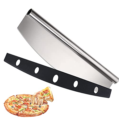 Pizza Cutter Rocker 14 inch Sharp Stainless Steel Slicer Knife with Protective Blade Cover for Kitchen Dishwasher Safe