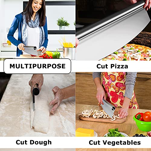 Pizza Cutter Rocker 14 inch Sharp Stainless Steel Slicer Knife with Protective Blade Cover for Kitchen Dishwasher Safe