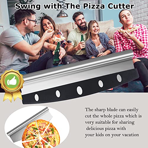 Pizza Cutter Rocker 14 inch Sharp Stainless Steel Slicer Knife with Protective Blade Cover for Kitchen Dishwasher Safe