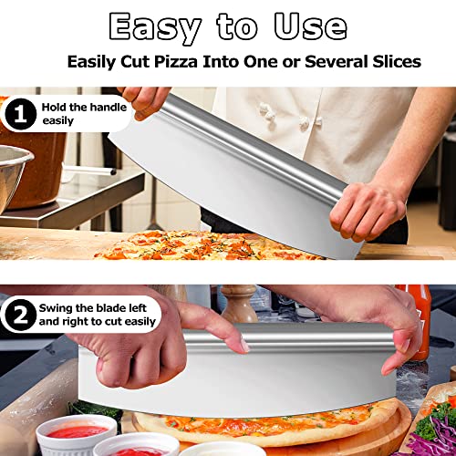 Pizza Cutter Rocker 14 inch Sharp Stainless Steel Slicer Knife with Protective Blade Cover for Kitchen Dishwasher Safe