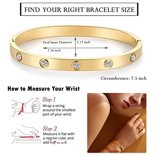 RIMRIVA Gold Bracelets for Women Love Bangle Friendship Bracelets with Stones Oval Jewelry Graduation Birthday Gifts for Mom Daughter Friend Sister Teen Girls Christmas Valentines Mothers Day Present