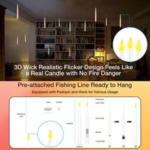 Flameless Candles with Magic Wand Remote for Halloween Decor, 6.6" Floating Candles Battery Operated Hanging Window Candles, Warm Light Flickering LED Candles for Home Christmas Decorations (12 pack)