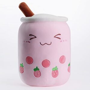 cute boba stuffed plush kawaii bubble tea plush soft pillow cartoon milk tea cup pillow food plushie hugging plush toys christmas birthday gifts for boys girls pink 9.5 inch