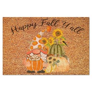 happy fall y'all coir mat autumn harvest gnome pumpkin sunflower bird doormats durable non slip waterproof funny front door mat for garage patio high traffic areas 16x24in housewarming gift