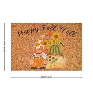 Happy Fall Y'all Coir Mat Autumn Harvest Gnome Pumpkin Sunflower Bird Doormats Durable Non Slip Waterproof Funny Front Door Mat for Garage Patio High Traffic Areas 16x24in Housewarming Gift