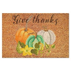 give thanks coir doormat autumn harvest fall pumpkin sunflower door mat durable non slip waterproof farmhouse doormat decorative for front door high traffic areas 16x24in housewarming gift