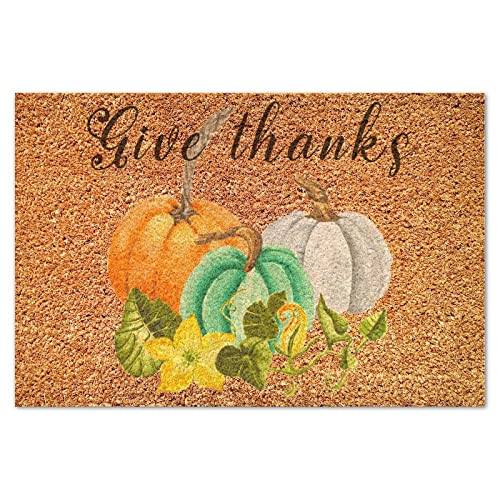 Give Thanks Coir Doormat Autumn Harvest Fall Pumpkin Sunflower Door Mat Durable Non Slip Waterproof Farmhouse Doormat Decorative for Front Door High Traffic Areas 16x24in Housewarming Gift