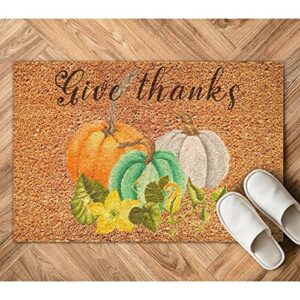 Give Thanks Coir Doormat Autumn Harvest Fall Pumpkin Sunflower Door Mat Durable Non Slip Waterproof Farmhouse Doormat Decorative for Front Door High Traffic Areas 16x24in Housewarming Gift