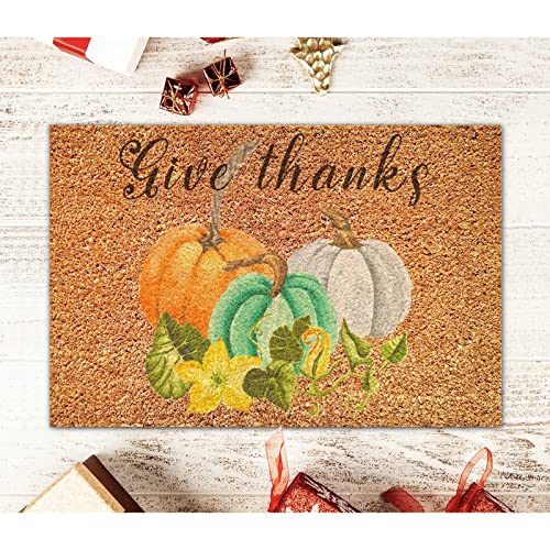 Give Thanks Coir Doormat Autumn Harvest Fall Pumpkin Sunflower Door Mat Durable Non Slip Waterproof Farmhouse Doormat Decorative for Front Door High Traffic Areas 16x24in Housewarming Gift