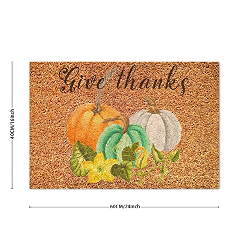 Give Thanks Coir Doormat Autumn Harvest Fall Pumpkin Sunflower Door Mat Durable Non Slip Waterproof Farmhouse Doormat Decorative for Front Door High Traffic Areas 16x24in Housewarming Gift