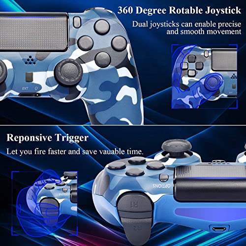 YU33 Remote for PS4 Controller, Wireless Gamepad Work for Playstation 4 Controllers, Game Control for PS4 Controller Pro with Joystick, Pa4 Controller for PS4/Silm/PC Camo Blue