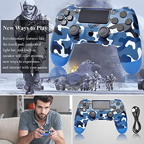 YU33 Remote for PS4 Controller, Wireless Gamepad Work for Playstation 4 Controllers, Game Control for PS4 Controller Pro with Joystick, Pa4 Controller for PS4/Silm/PC Camo Blue