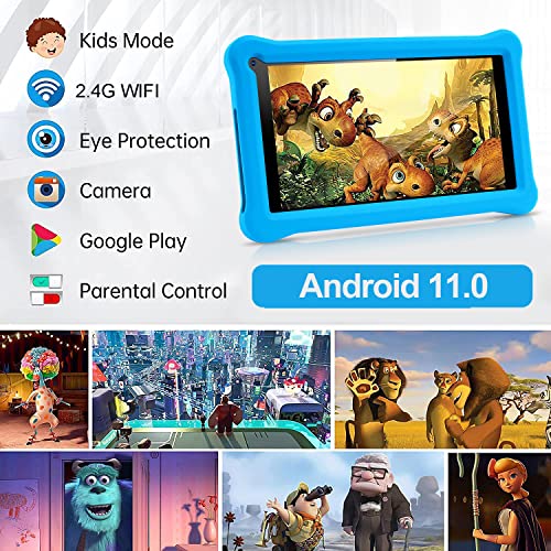 Kids Tablet 7 inch Android 11 Tablet for kids(Ages 2-10),RAM 3GB ROM 32GB with 128GB Expand, Kids Software Pre-installed, Google Certified Tablet,Dual Camera, Bluetooth, WiFi with Shockproof case-Blue