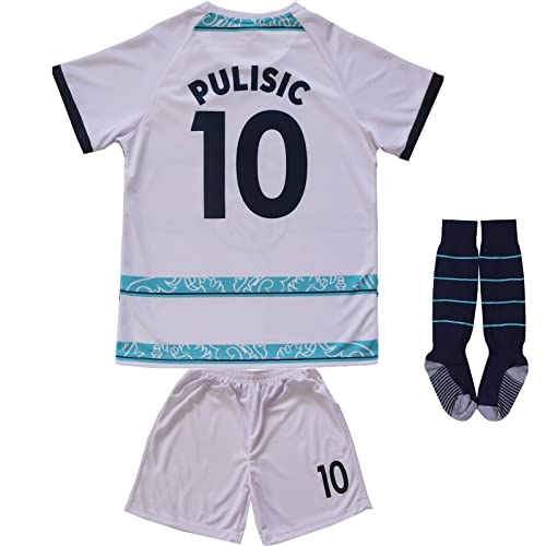 HIOFOBE 2022/2023 Christian Pulisic #10 Kids Away Kit Soccer Jersey & Shorts Sportswear Football Socks Youth Sizes Set (Away,28)