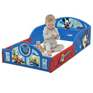 Mickey Mouse 5-Piece Toddler Bedroom Set by Delta Children - Includes Sleep and Play Bed, Table with 2 Chairs and 6 Bin Design and Store Toy Organizer, Blue