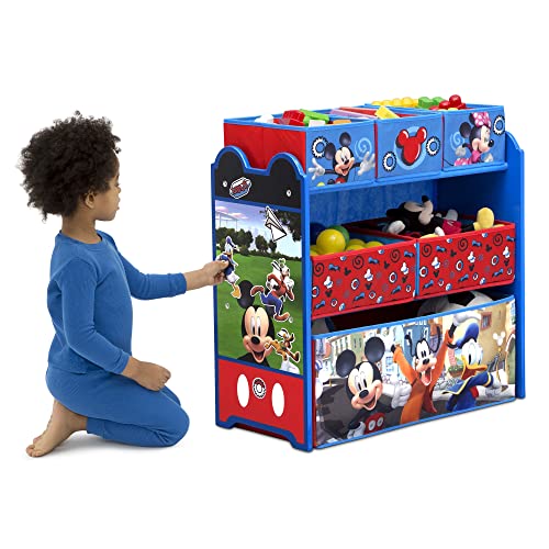 Mickey Mouse 5-Piece Toddler Bedroom Set by Delta Children - Includes Sleep and Play Bed, Table with 2 Chairs and 6 Bin Design and Store Toy Organizer, Blue