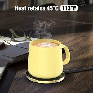 APEKX Auto On/Off Gravity-Induction Coffee Mug with Temperature Control 113°F/45°C Cup Warmer Self-Heating Coaster with Wireless Charging Function Gifts for Home Office (Mug Included) Yellow