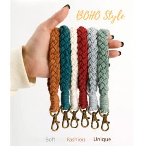 Macrame Keychain Boho Keychain Lanyards for Keys Key chain wrist lanyard for women Wrist Keychain Keyring Bracelet Holder Car Key Lanyard, Macrame Wristlet Keychain Car Keys Keychain Wristlet Blue Key Chain